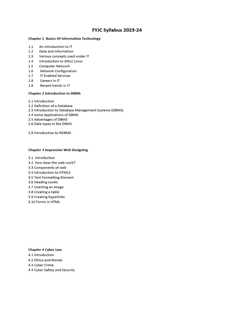 FYJC IT Syllabus 2023-24 Overview | PDF