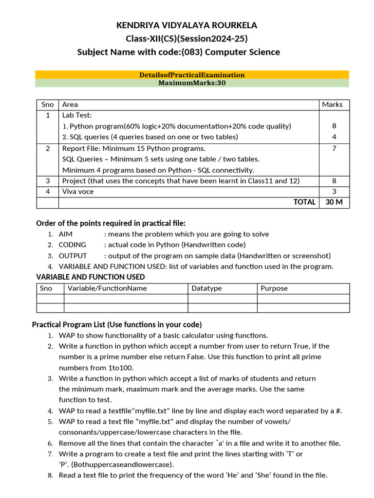 XII_CS_Practical_List_2024-25 | PDF | Databases | My Sql