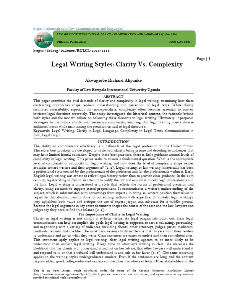 Legal Writing Styles: Clarity Vs. Complexity (www.kiu.ac.ug) | PDF ...
