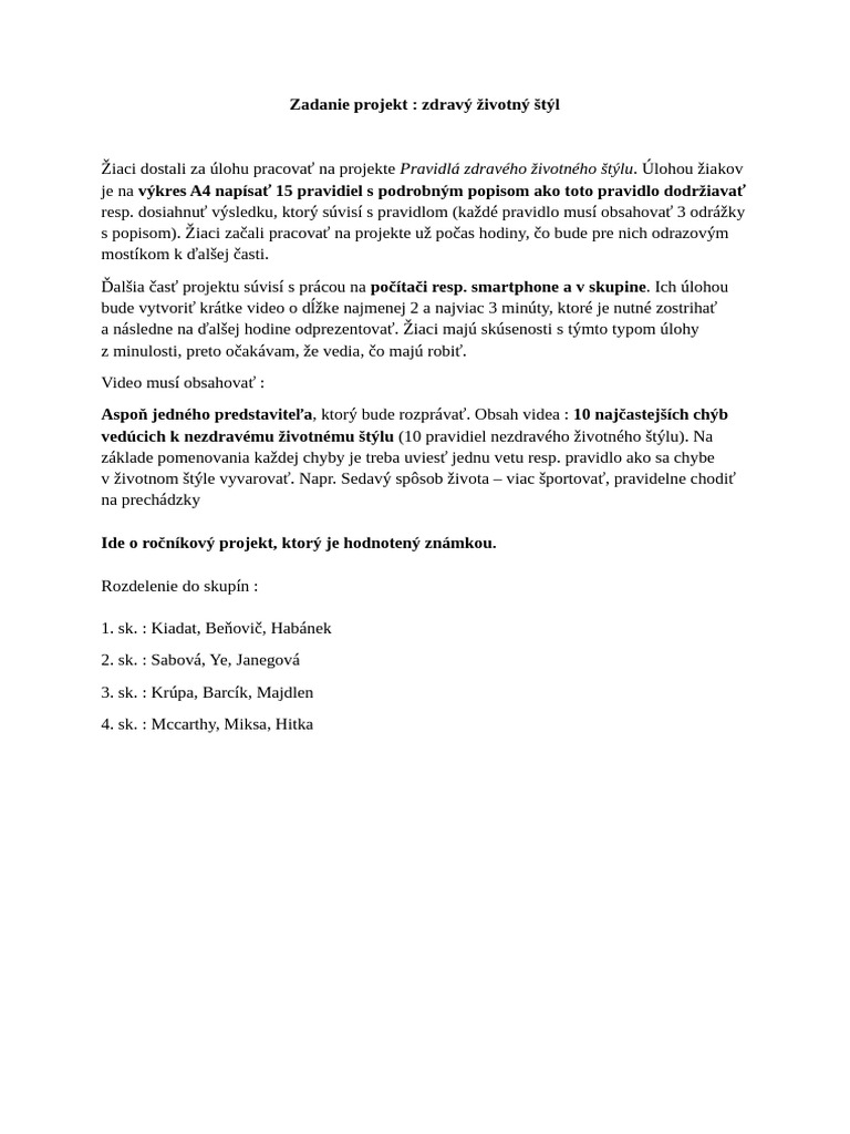 7.Z Projekt, Zdravã Å Ivotnã | PDF