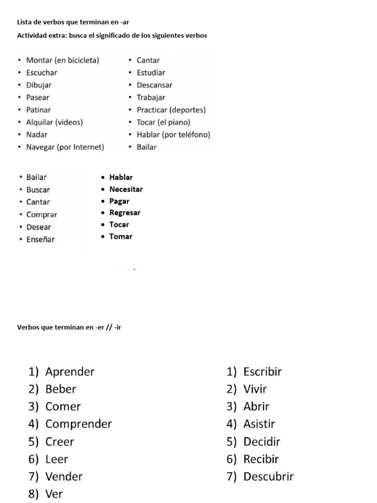 Lista de Verbos Regulares - Ar - Er - Ir | PDF
