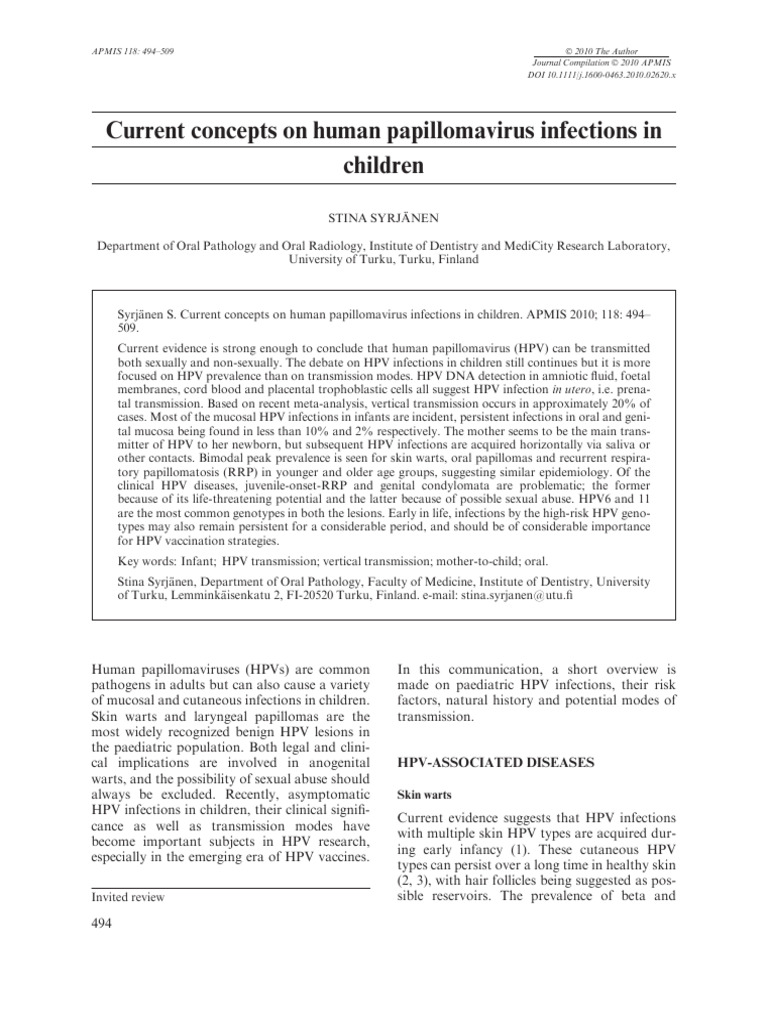 Current Concepts On Human Papillomavirus Infections In Pdf 9387