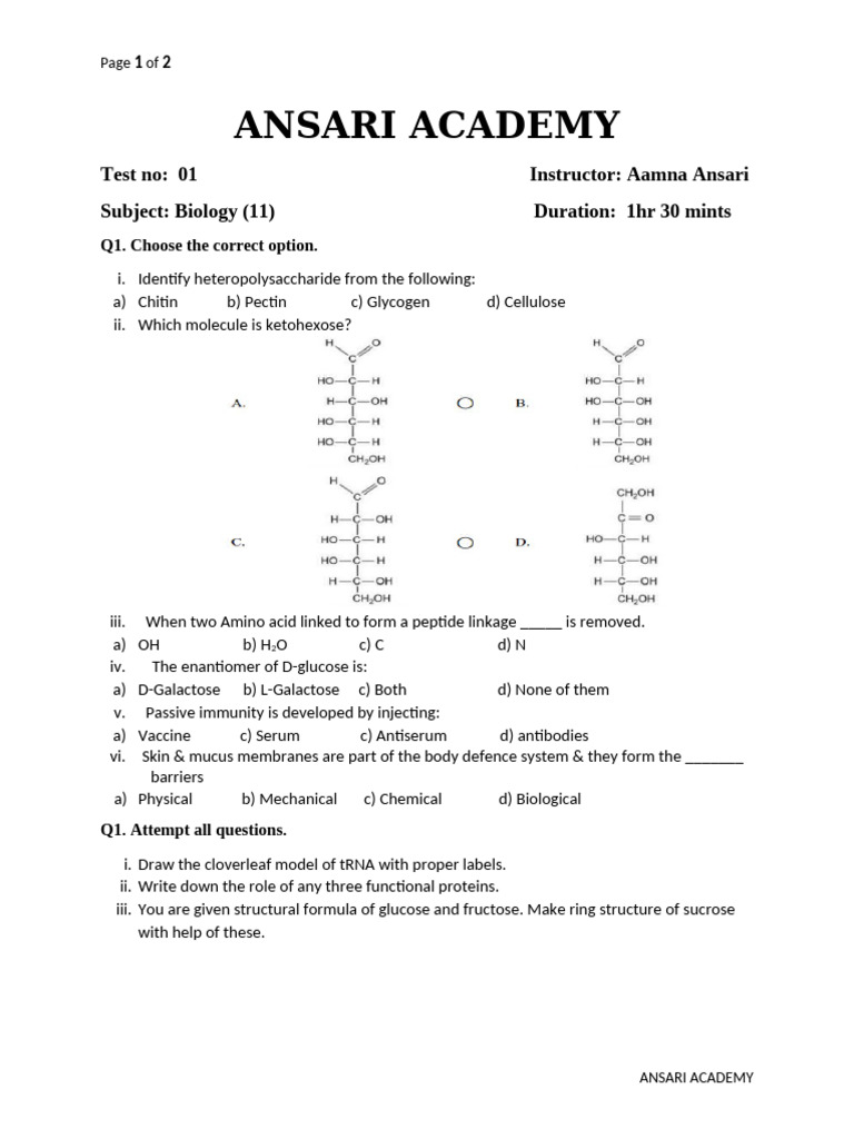 Biology 11 chptr 2 and immunity | PDF | Immune System | Glucose