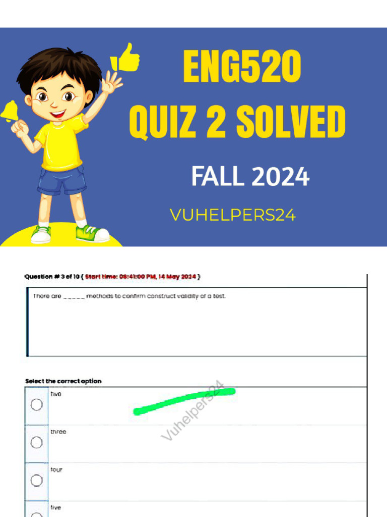 Eng520 Quiz 2 Spring 2024 Solved by Sir Zahid, VUHELPERS24 | PDF