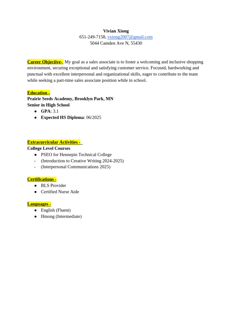 Vivian Xiong's Resume | PDF