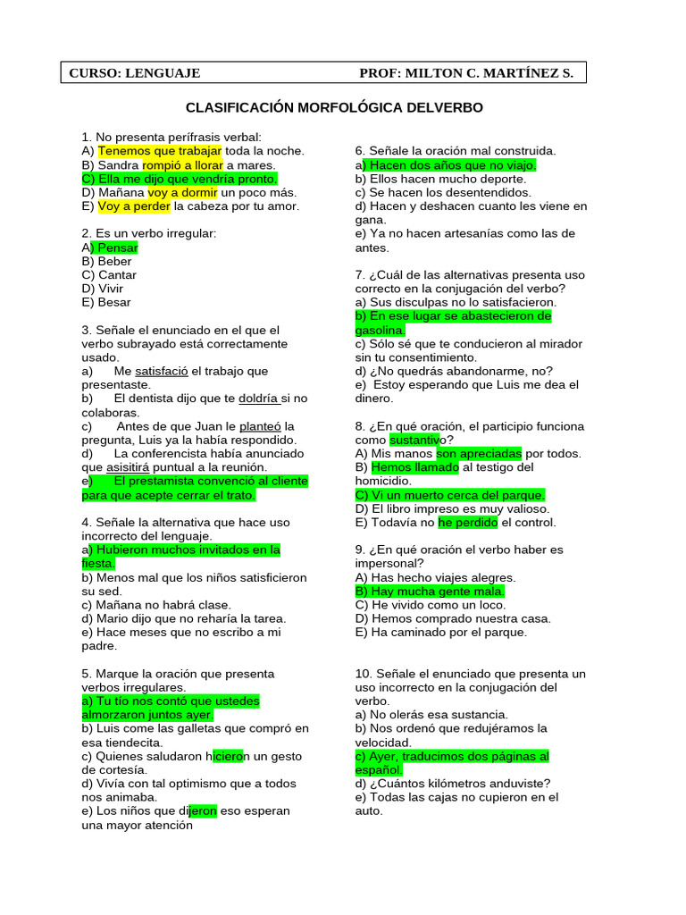 Clasificación y Uso del Verbo en Español | PDF | Verbo | Morfología ...