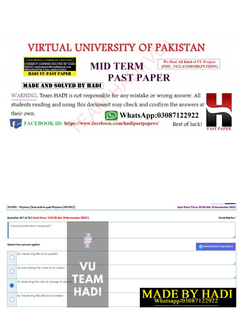 Phy101 Midterm File 5 Solved by Team Hadi | PDF