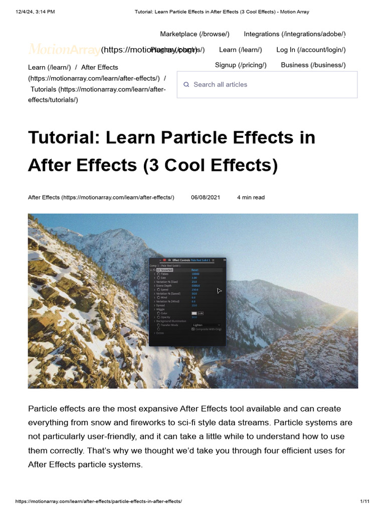 Tutorial_ Learn Particle Effects in After Effects (3 Cool Effects) - Motion Array | PDF | Snow