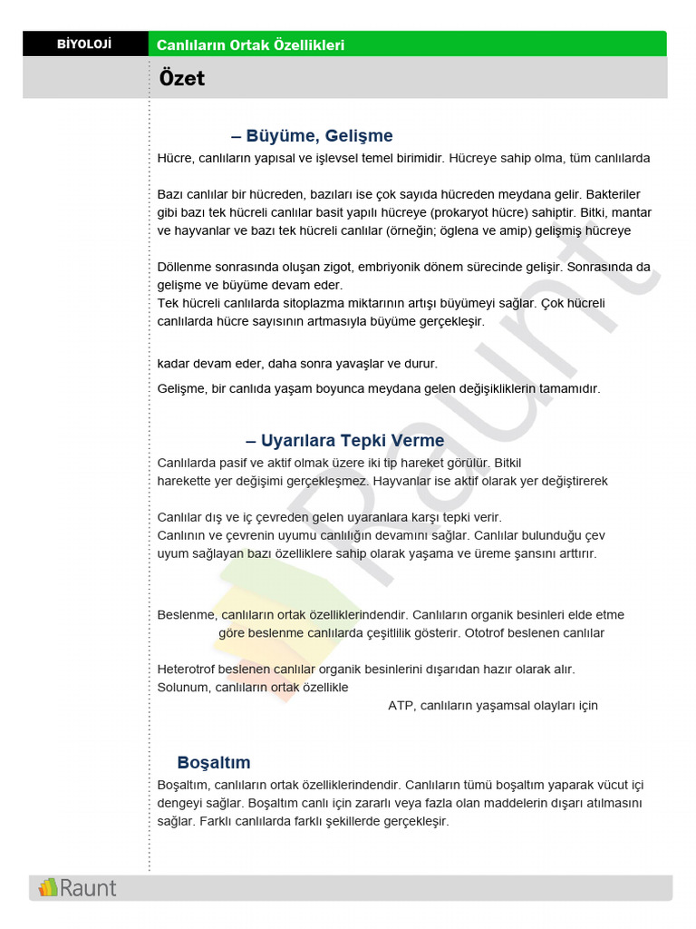 Canlýlarýn - Ortak - Ozellikleri - Ozet - Raunt 2 | PDF