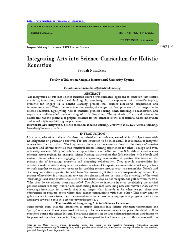 Integrating Arts in Science Education | PDF | Critical Thinking | Science