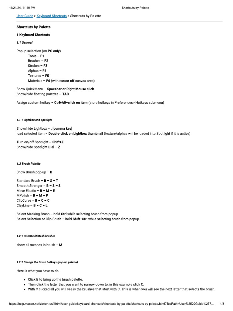 Shortcut by Palette | PDF