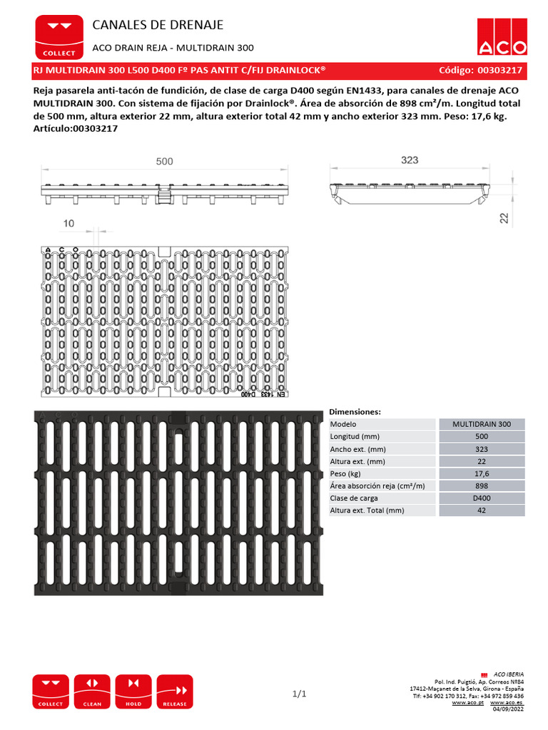 Canales de Drenaje: RJ Multidrain 300 L500 D400 Fº Pas Antit C/Fij ...