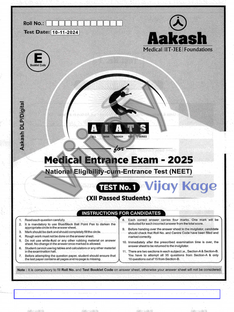 Aiats 1 Code e Viju RM Que @cet - Jee - Neet | PDF