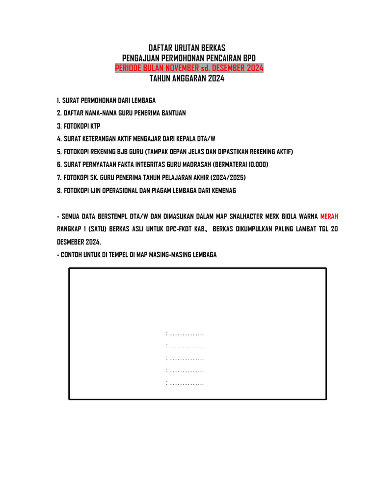 Daftar Urutan Berkas Insentif Guru Ta 2024 | PDF