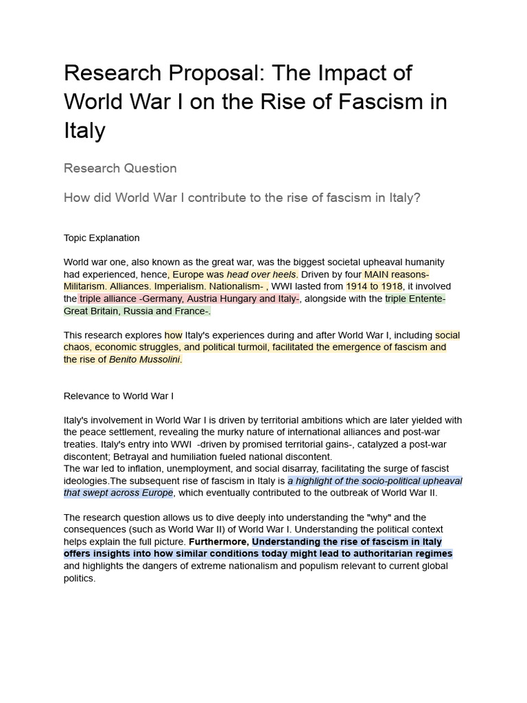 Research Proposal - The Impact of World War I On The Rise of Fascism in ...