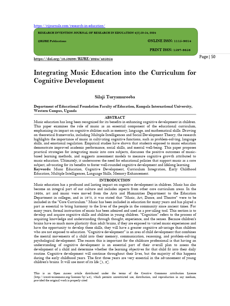 Integrating Music Education into the Curriculum for Cognitive Development (www.kiu.ac.ug) | PDF ...