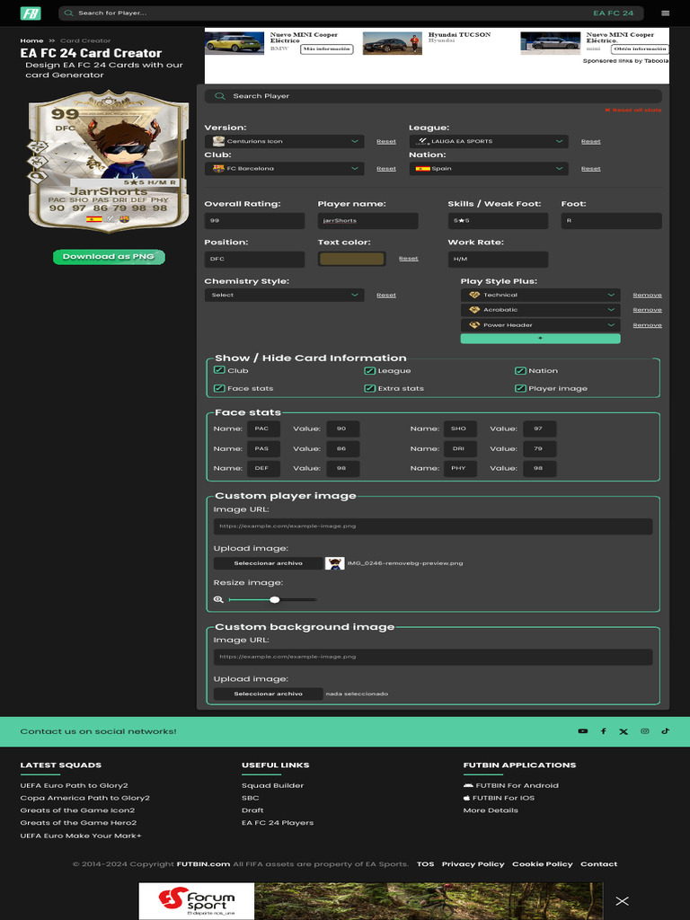 EA FC 24 Card Creator Generator FUTBIN | PDF