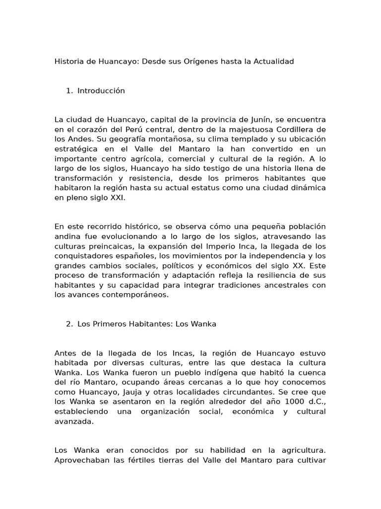 Historia de Huancayo: Orígenes y Evolución | PDF | Imperio Inca | Nueva españa
