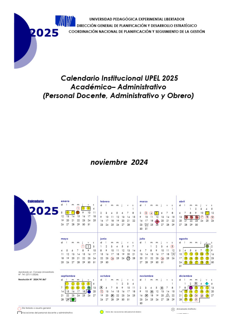 Calendario UPEL 2025 CUO 741 (Aprobado) Resolución # 2024.741.867 | PDF