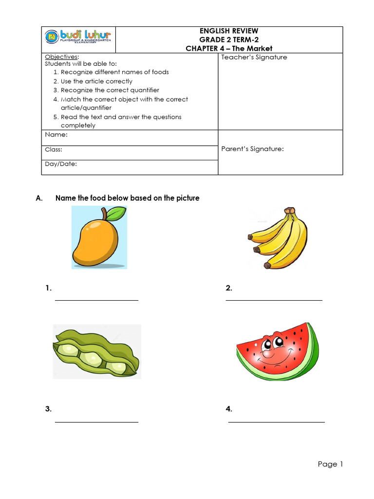 Grade 2 Food Vocabulary Review | PDF | Foods | Cuisine