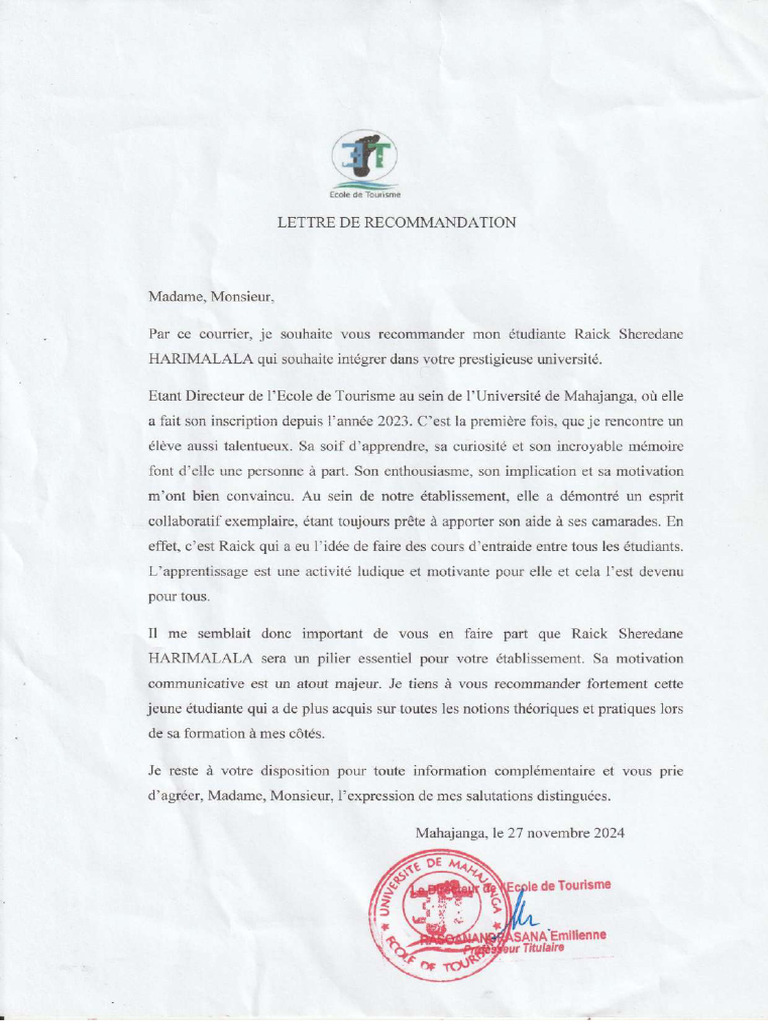 Lettre de Recommandation - Compressed | PDF