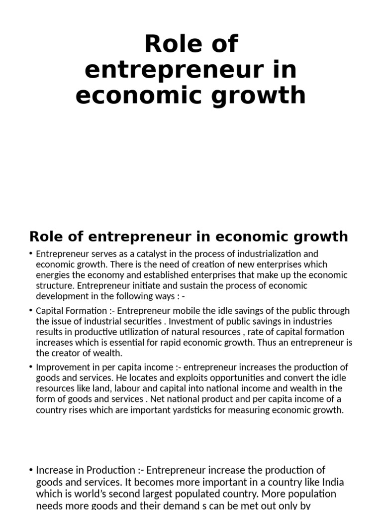 Role of Entrepreneur in Economic Growth | PDF | Entrepreneurship ...
