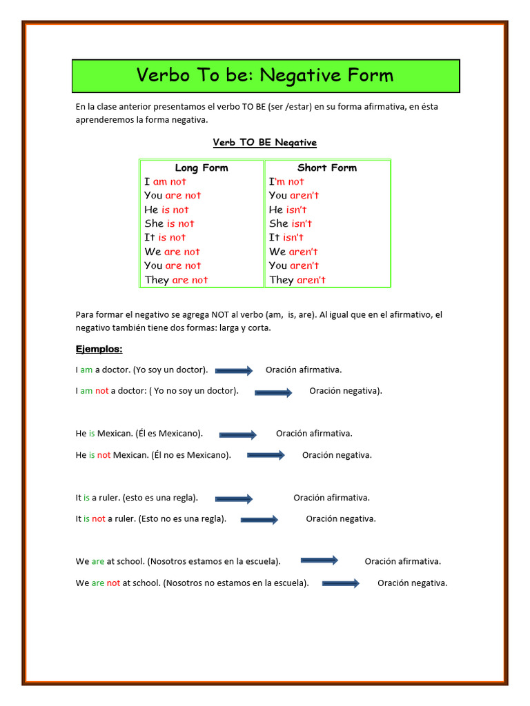 Verbo to Be Negative | PDF