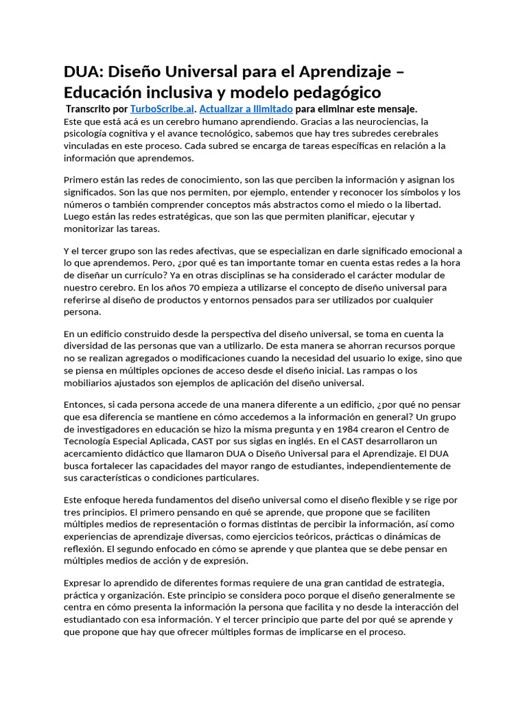 DUA - Diseño Universal para El Aprendizaje - Educación Inclusiva y ...