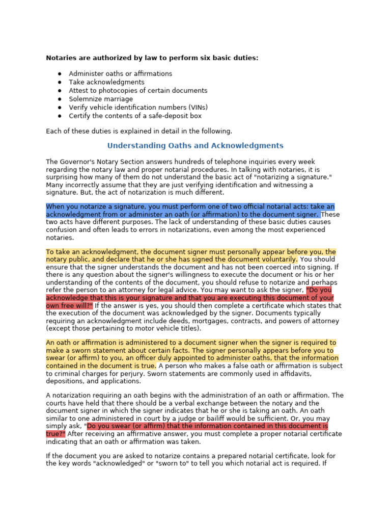 Duties of A Notary Public | PDF | Affidavit | Deposition (Law)
