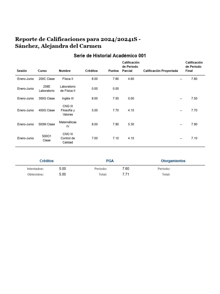 Self-Service - Reporte de Calificaciones - Sánche….pdf | PDF