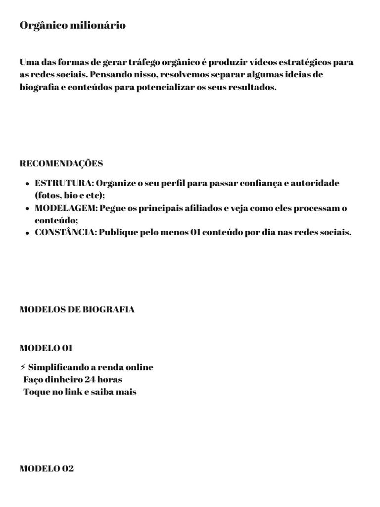 Modelos de Scripts Organico | PDF | Dinheiro