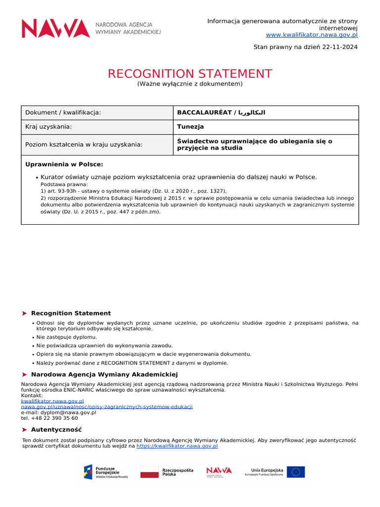 Recognition Statement | PDF