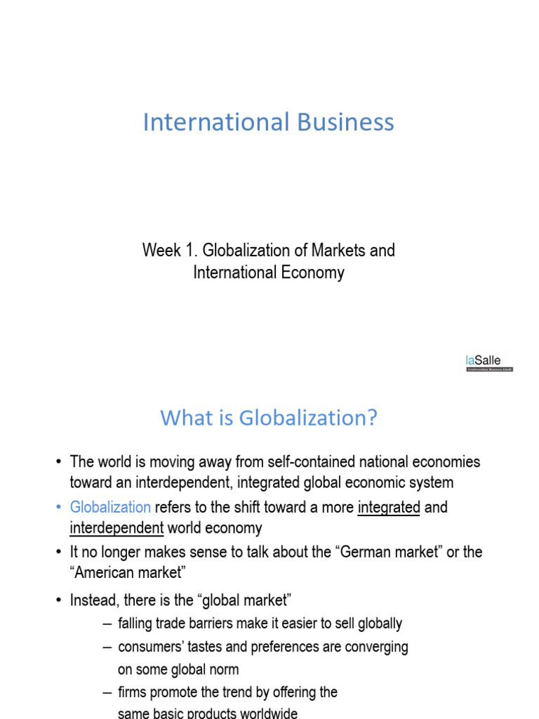 Weeks 1 and 2. Globalization of Markets | PDF | Globalization | Market ...