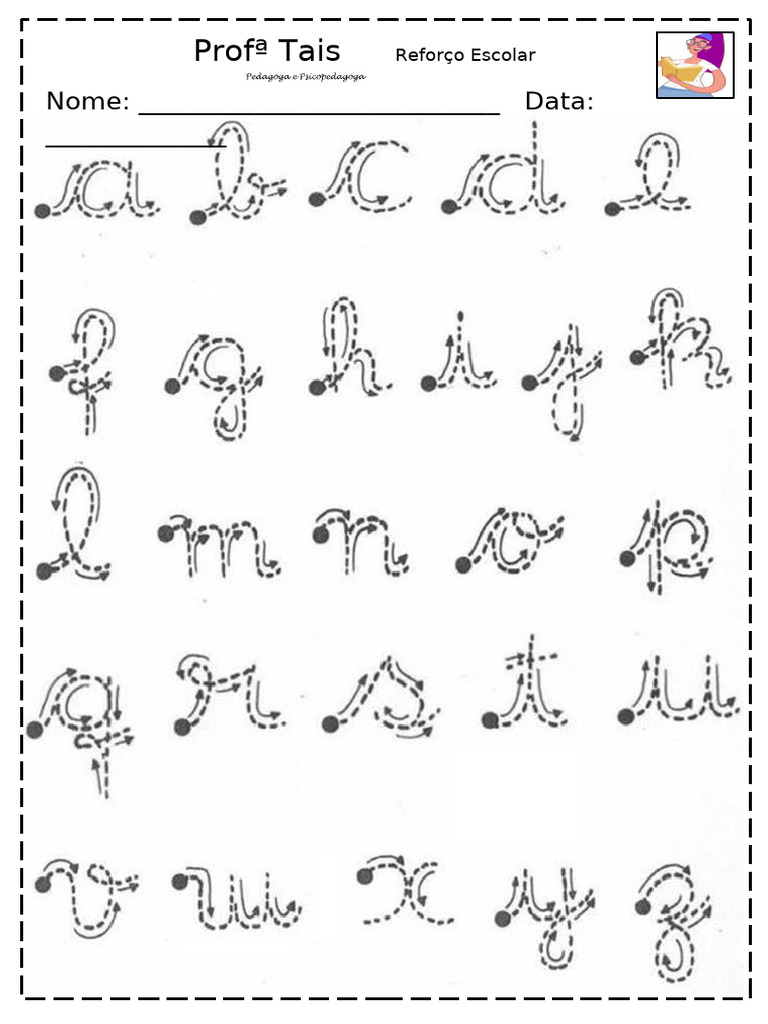 Letra Cursiva Pontilhada Com Flechas | PDF