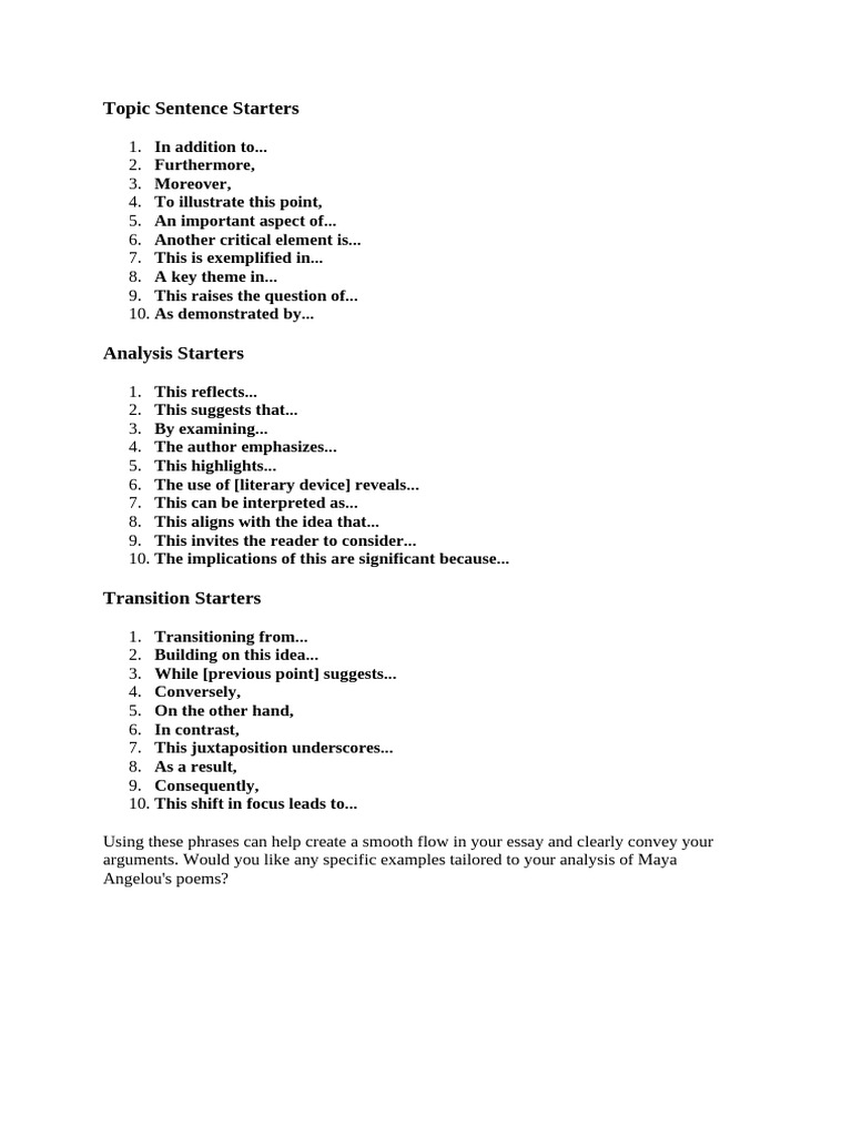 Topic Sentence Starters | PDF