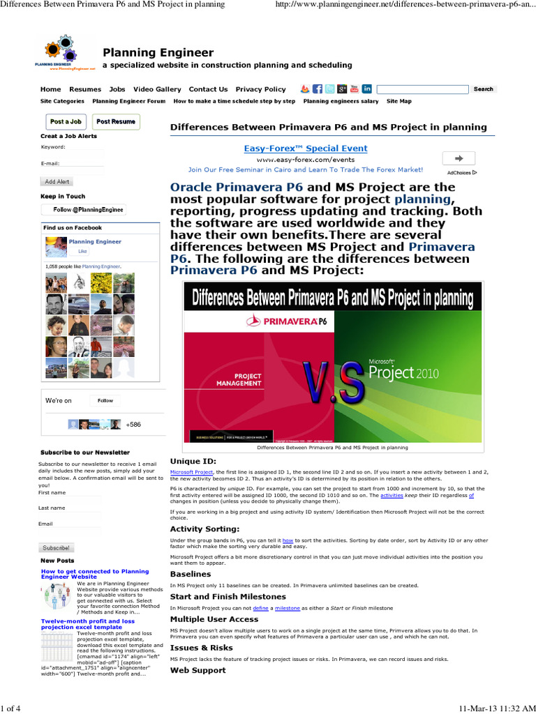 Differences Between Primavera P6 and MS Project in Planning | PDF | Computing | Software