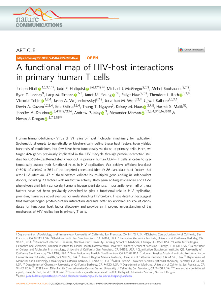 A Functional Map of HIV-host Interactions in Primary Human T Cells ...