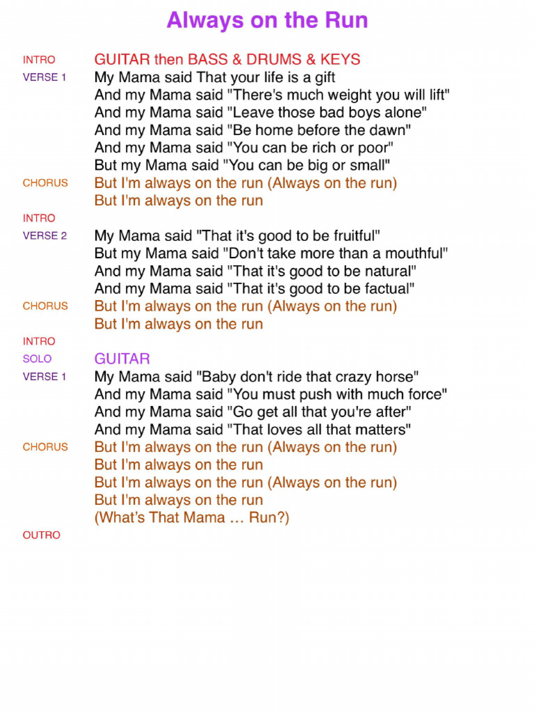 Always On The Run! | PDF | Song Structure | Music Theory