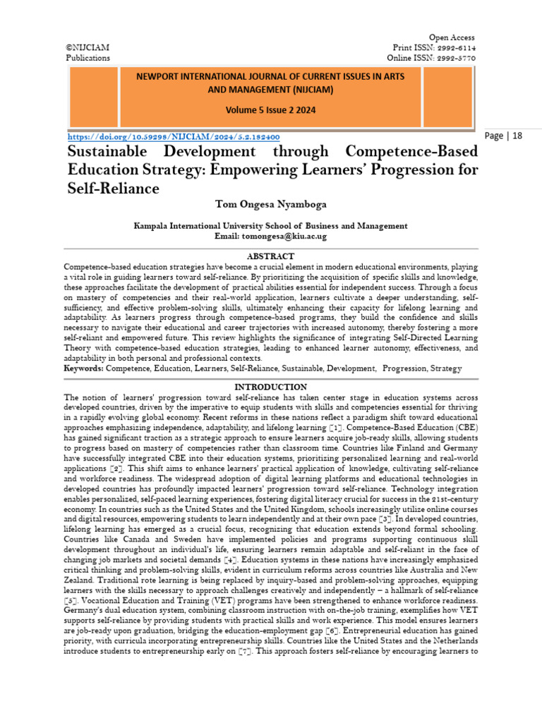Sustainable Development Through Competence-Based Education Strategy: Empowering Learners ...