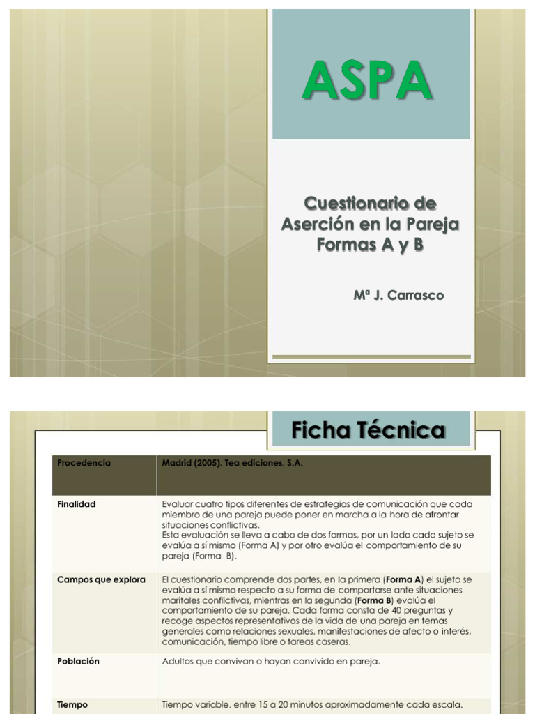 ASPA Ficha Tec Cuestionario de Pareja Guia | PDF | Agresión | Cuestionario