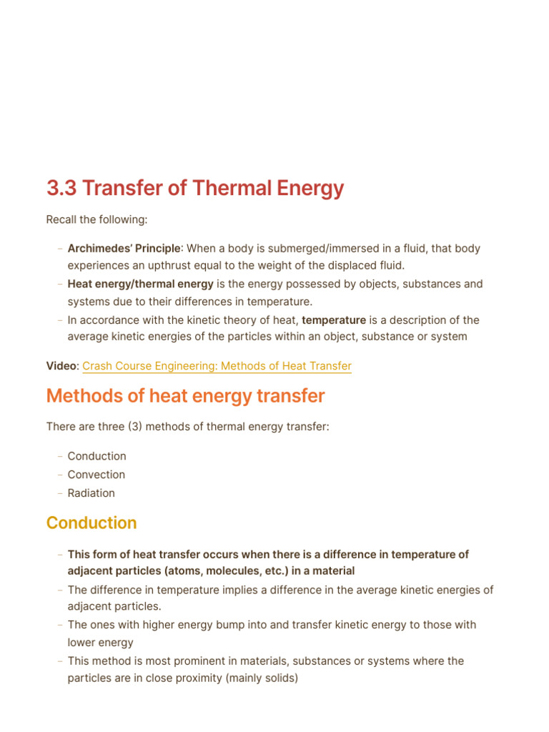 3.3 Transfer of Thermal Energy | PDF | Heat | Thermal Conduction