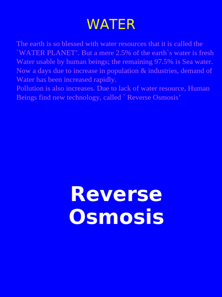 Presantation On Reverse Osmosis | PDF | Osmosis | Membrane
