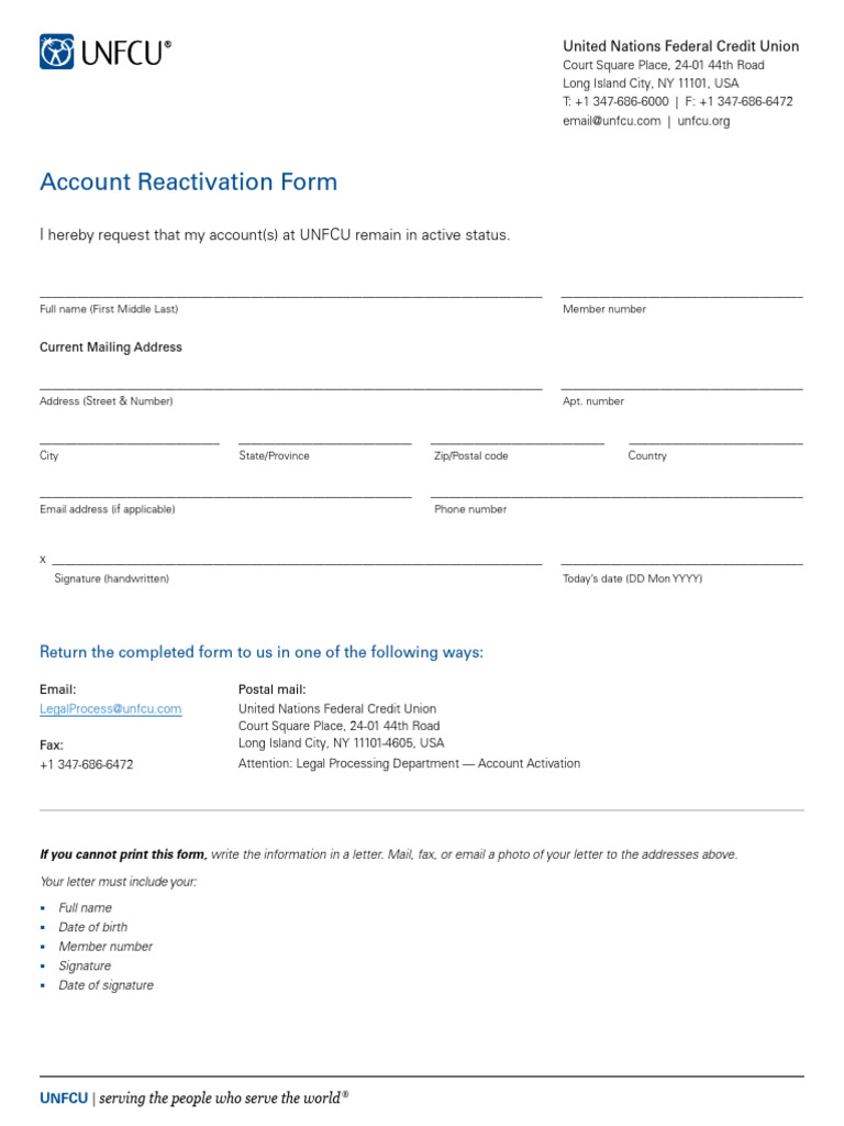 UNFCU Account Reactivation Form | PDF | Mail | Service Industries