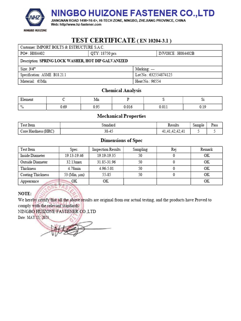 Arandela A Presion 3.4 HDG | PDF