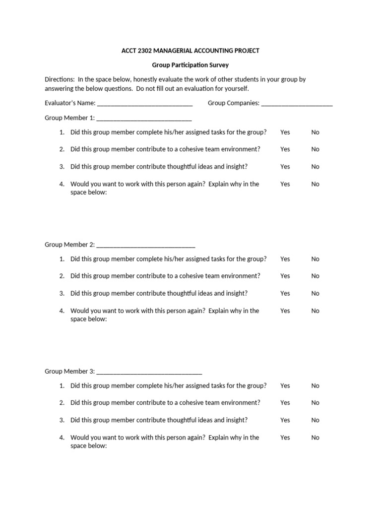 Group Participation Evaluation Survey | PDF | Business