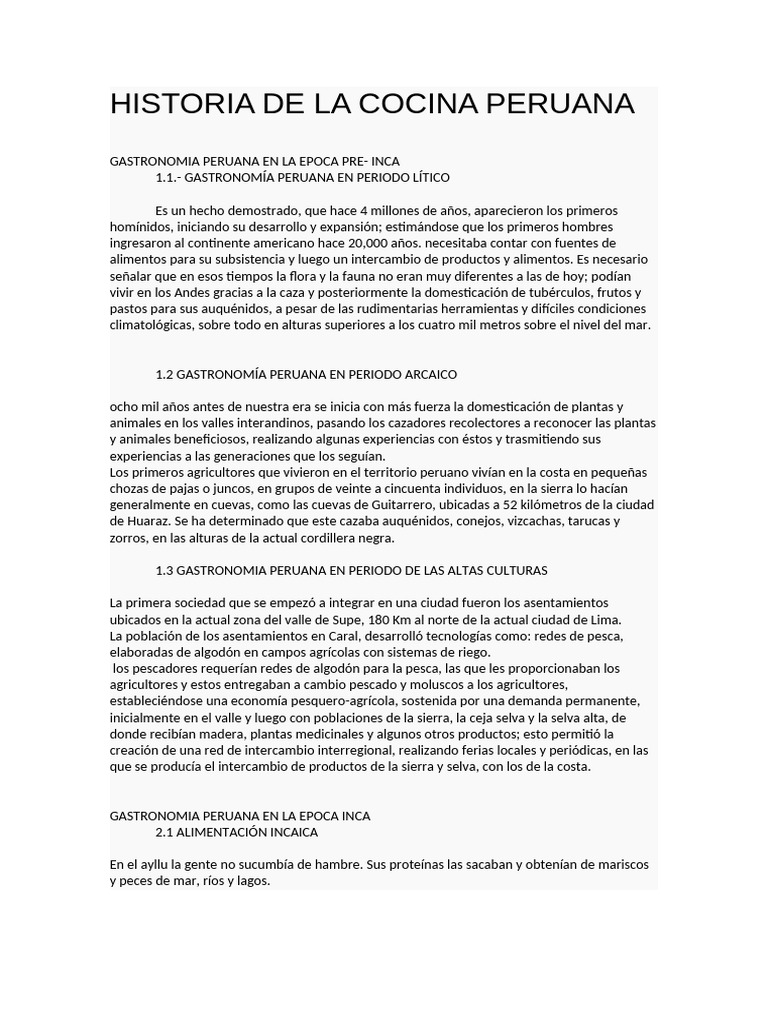 HISTORIA DE LA COCINA PERUANA | PDF | Perú | Cocina de las Americas