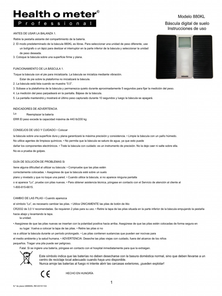 MU Healthometer-880kl | PDF | Balanza