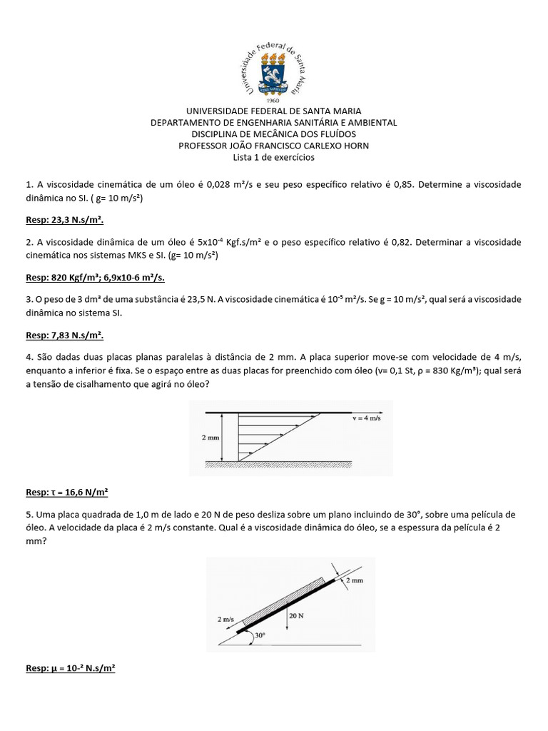 Lista 1 - Mecflu | PDF