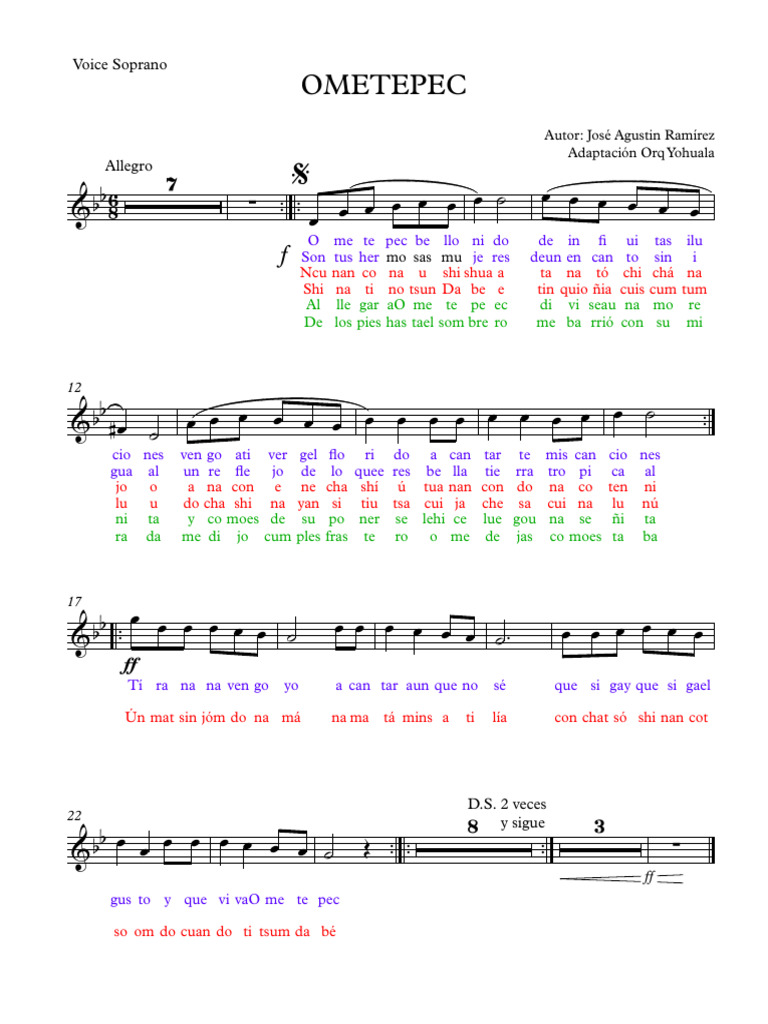 Ometepec soprano - Partitura y letra | PDF