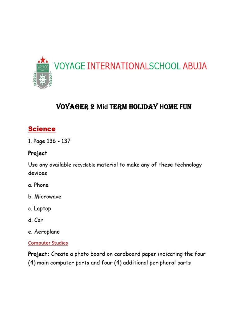 Voyager 2 Mid Term Holiday Home Fun | PDF | Office Equipment